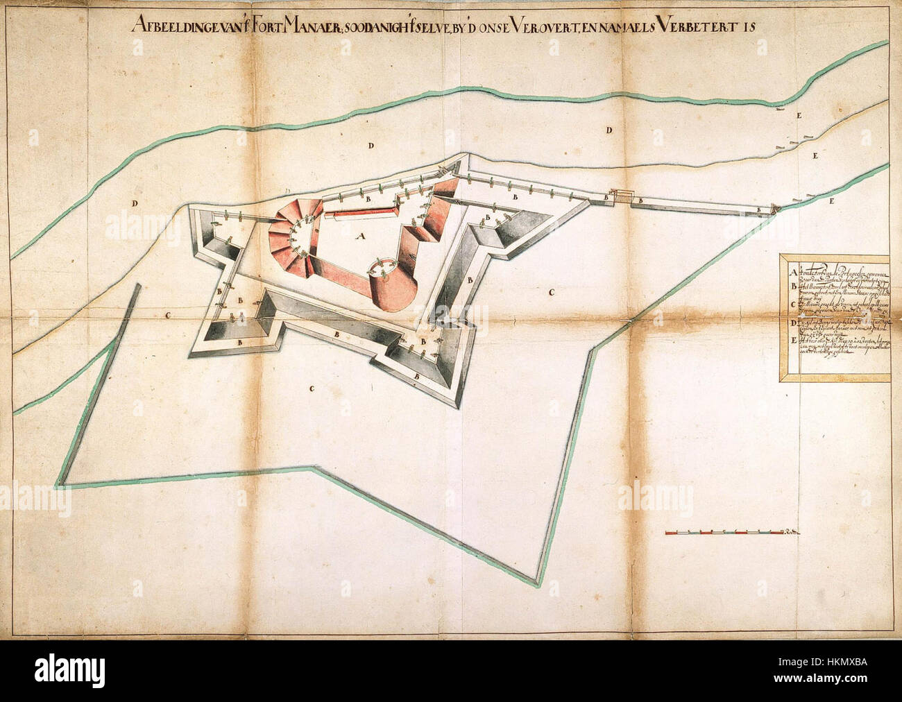 A historical map of Fort Manaer, created by an unknown artist. The map ...