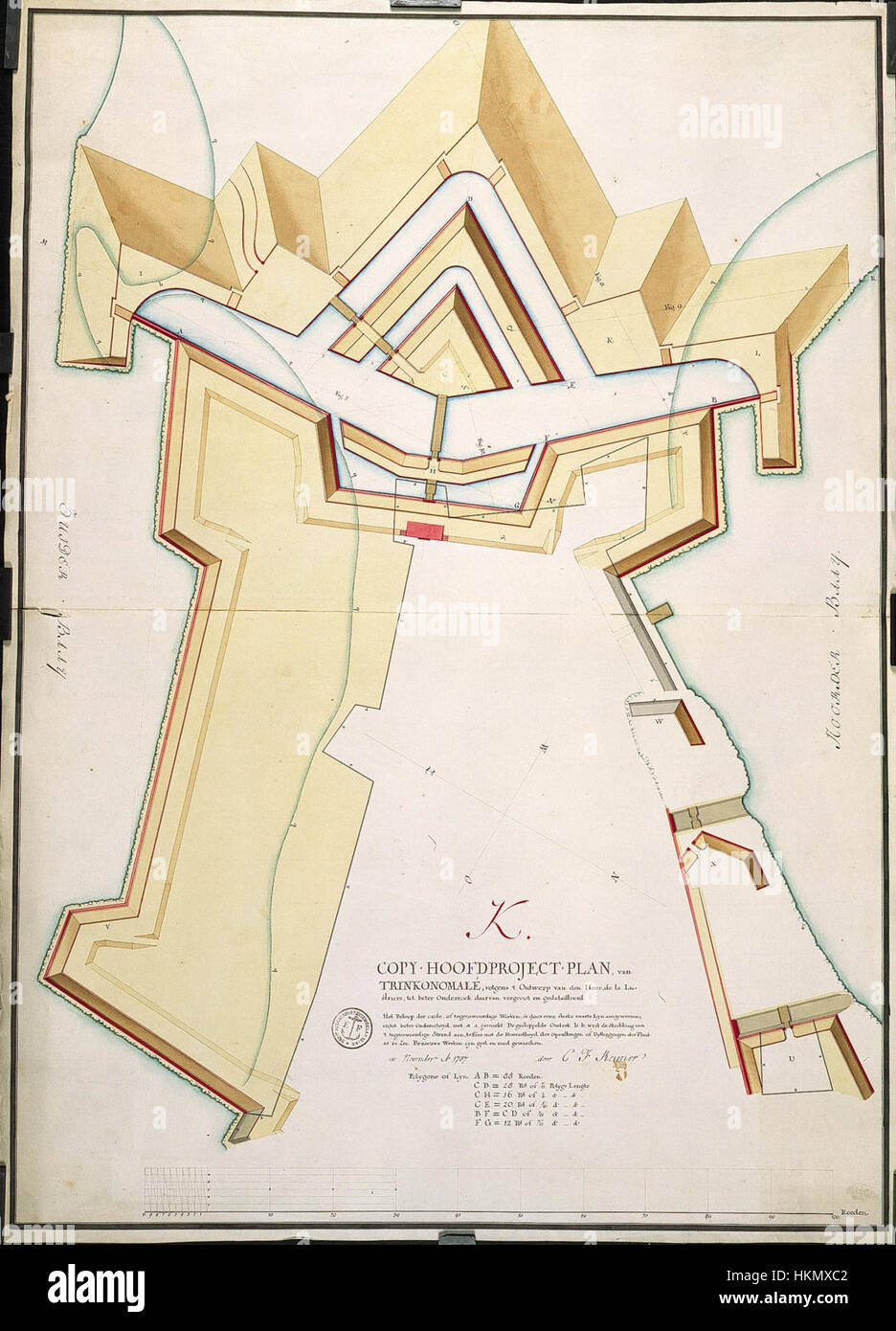 This map depicts the fort at Trincomalee, Sri Lanka, during the ...