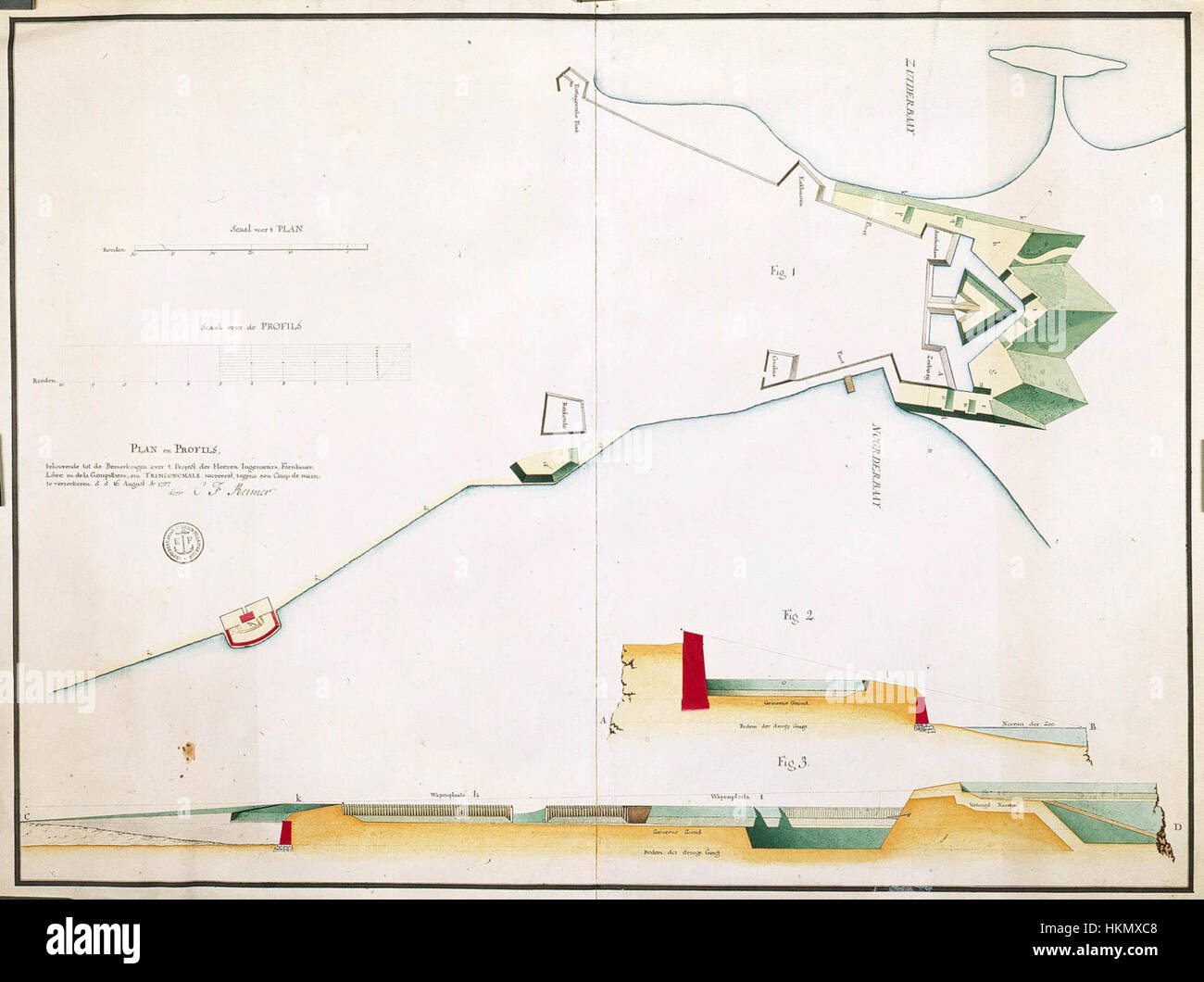 This map and elevation drawing depicts the fort at Trincomalee, Sri ...