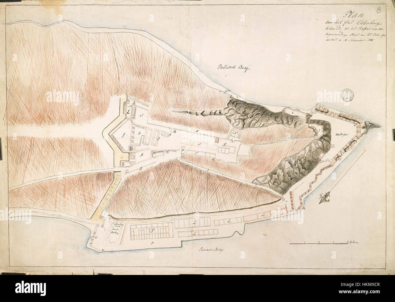 This map depicts the historical Fort Oostenburg at Trinconomale, a ...