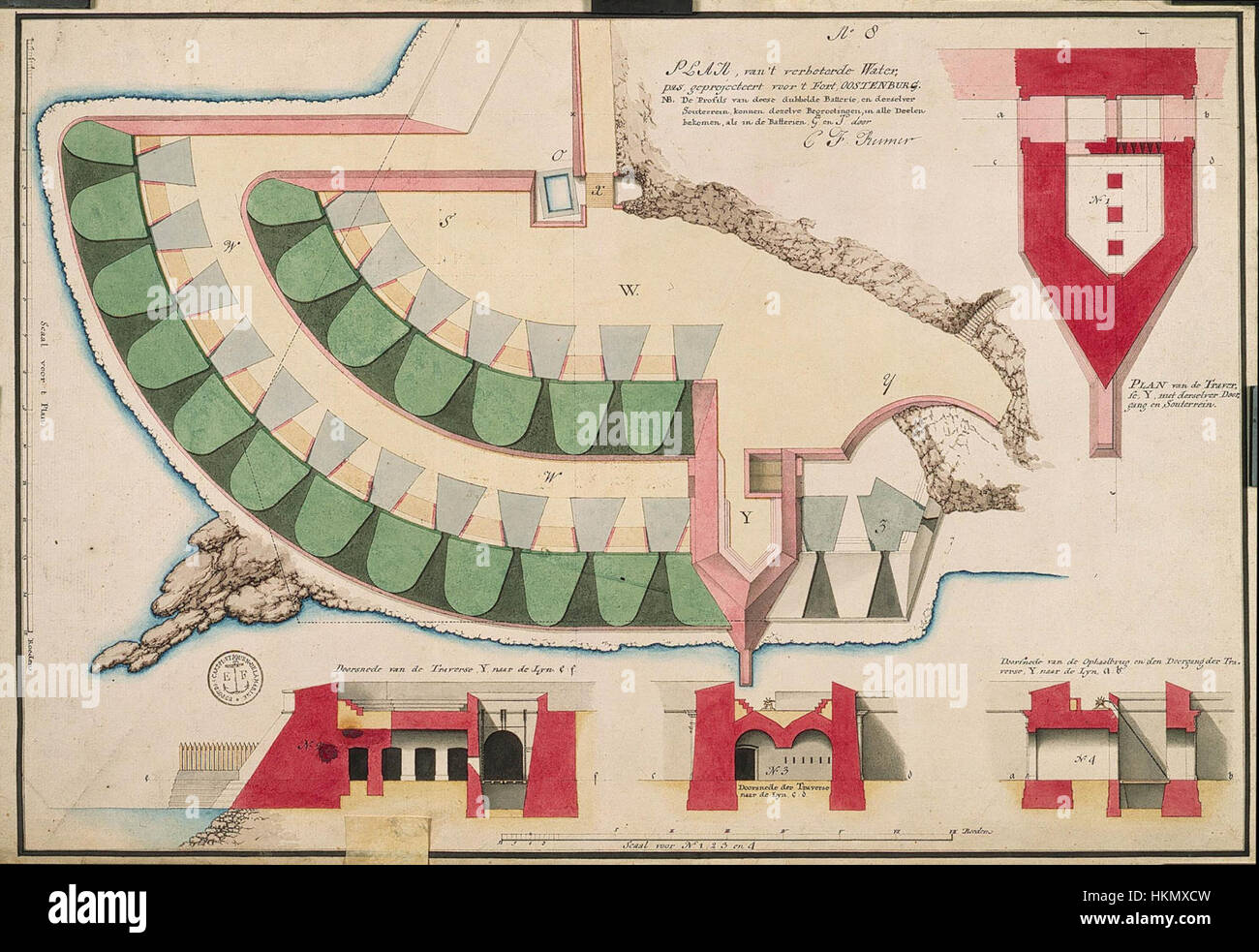 AMH-4525-NA depicts the waterway plan for Fort Oostenburg at ...