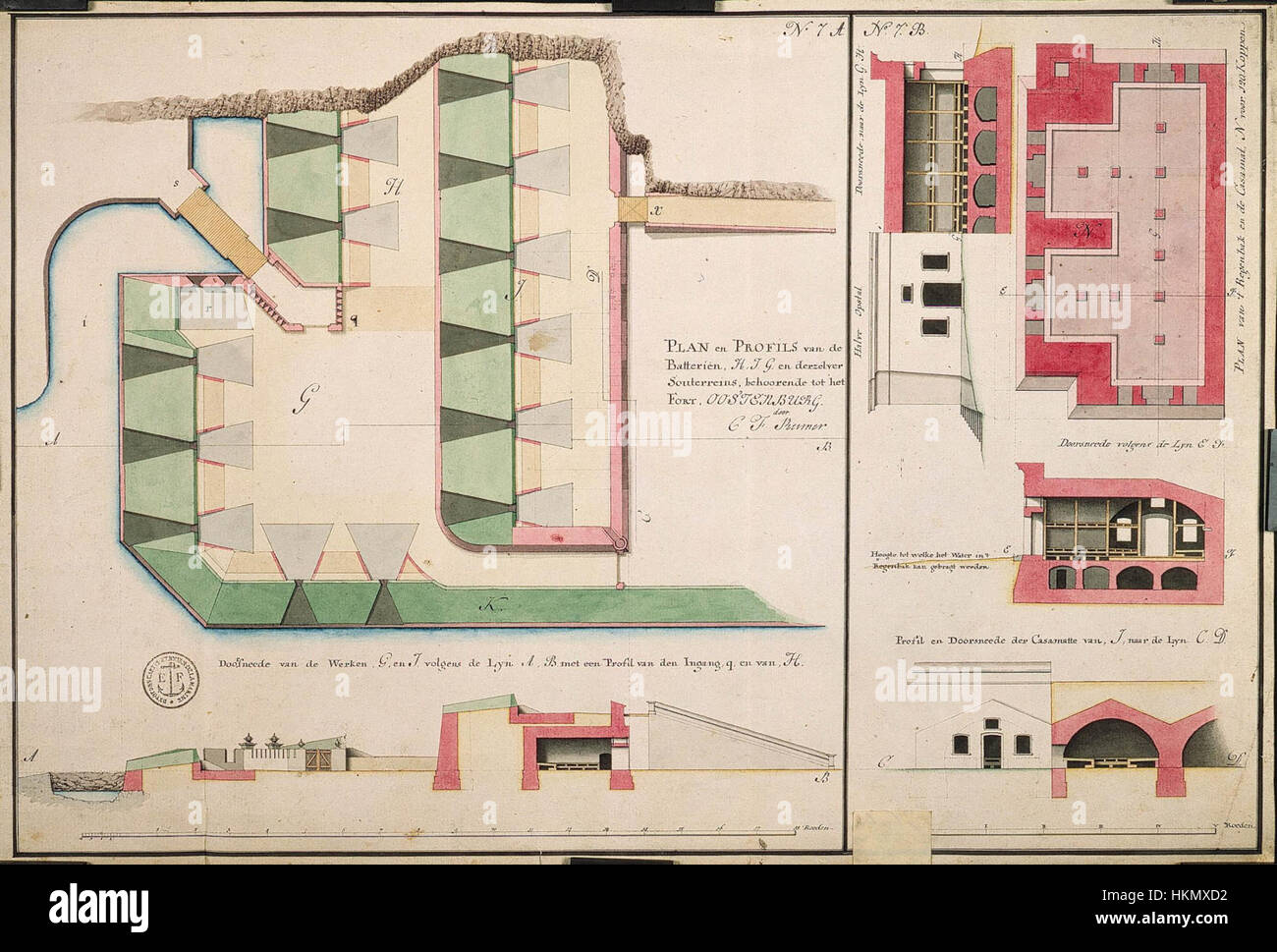 A detailed map and elevation of the fortifications at Fort Oostenburg ...