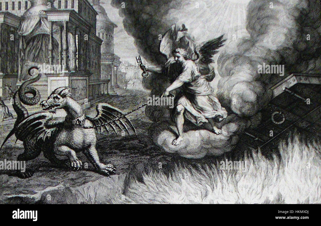 This painting depicts the biblical scene from Revelation 20, where ...