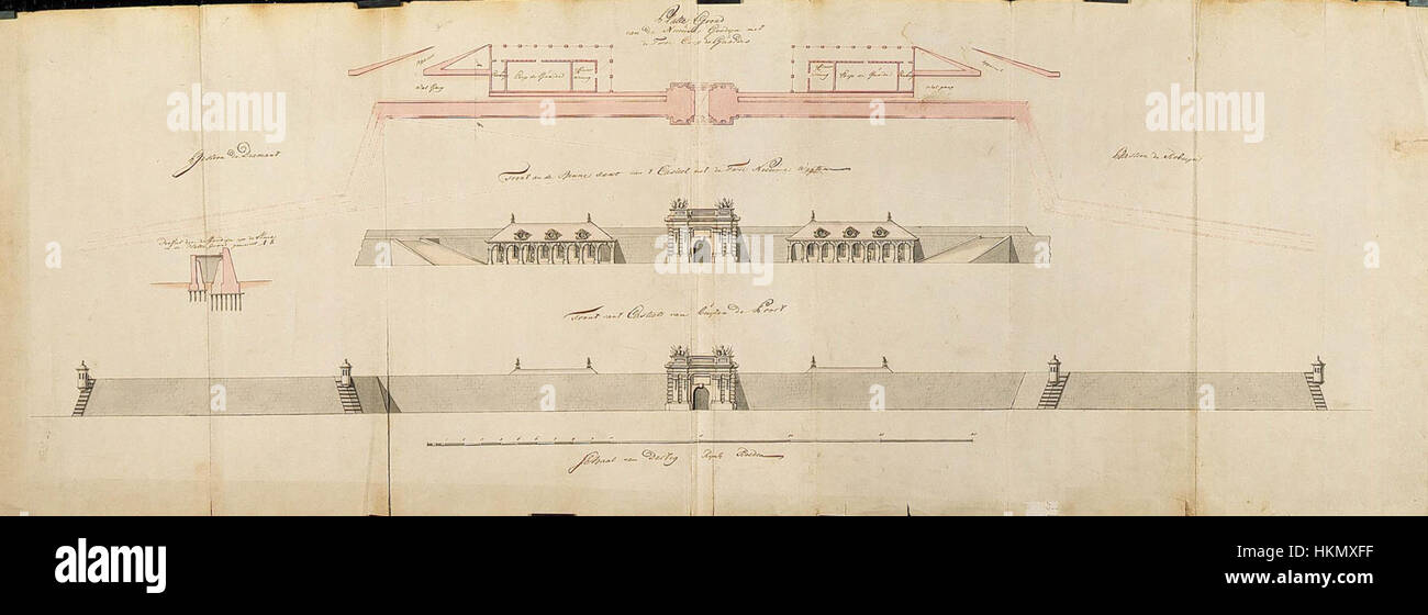 A historical map and elevation drawings of the castle at Batavia ...