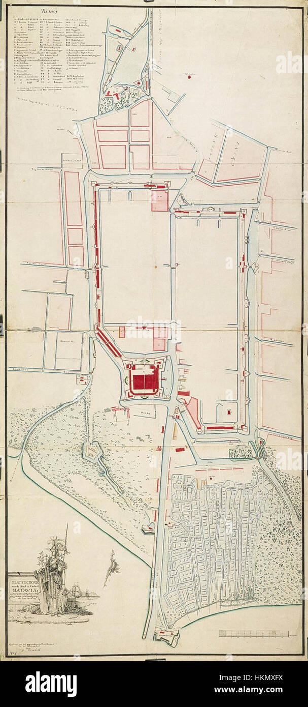 A historical map of Batavia, depicting the layout of the castle and ...