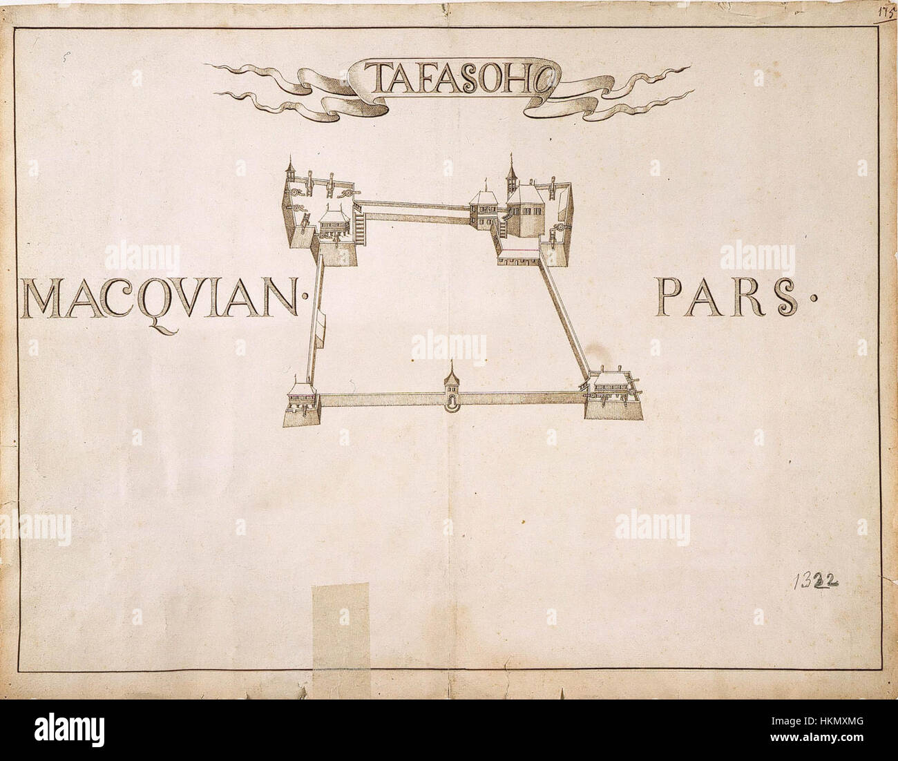 The AMH-4693-NA depicts a bird’s-eye view of Fort Tafashoho on Macquian ...