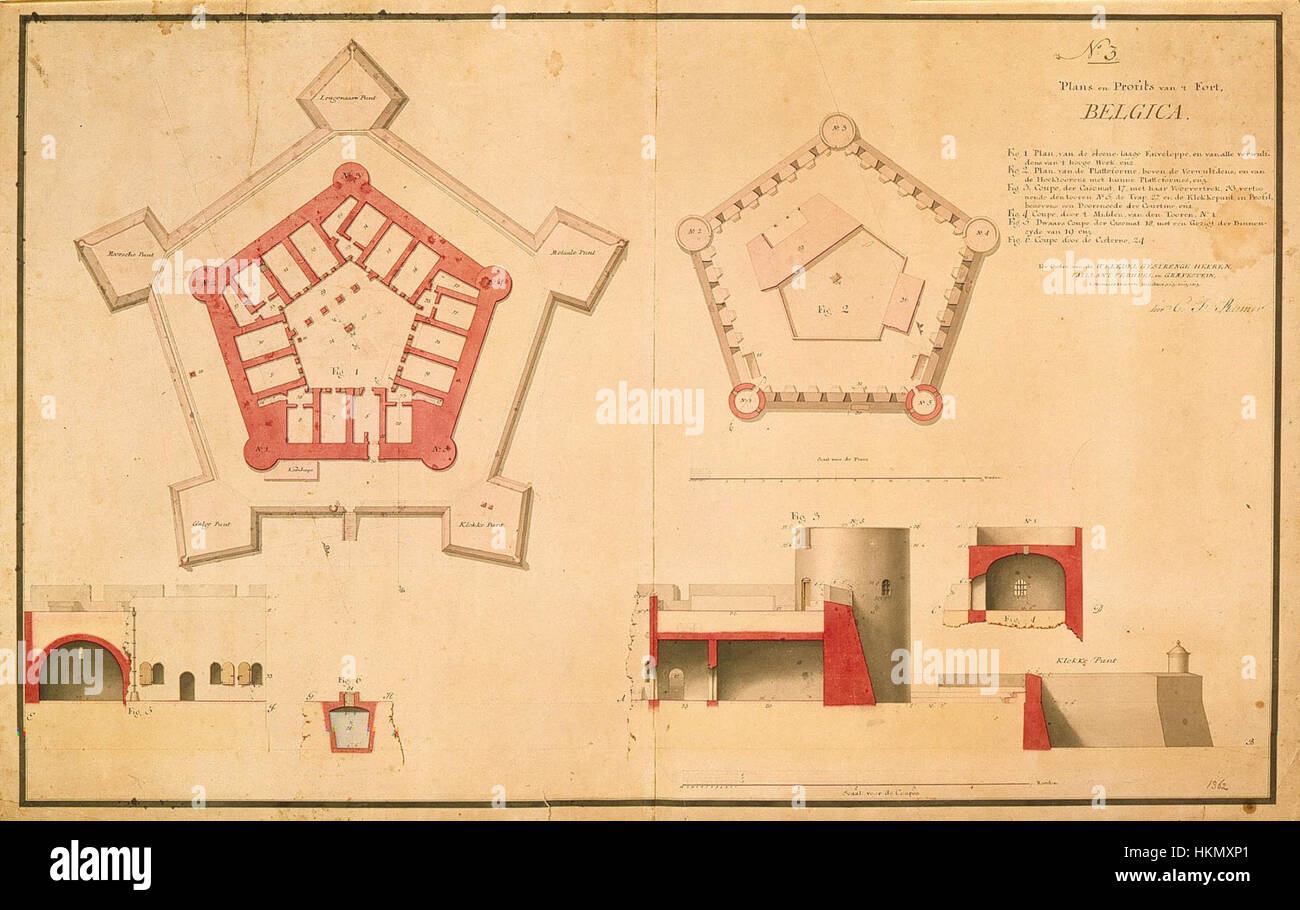 This map details the elevation and layout of Fort Belgica, a historic ...