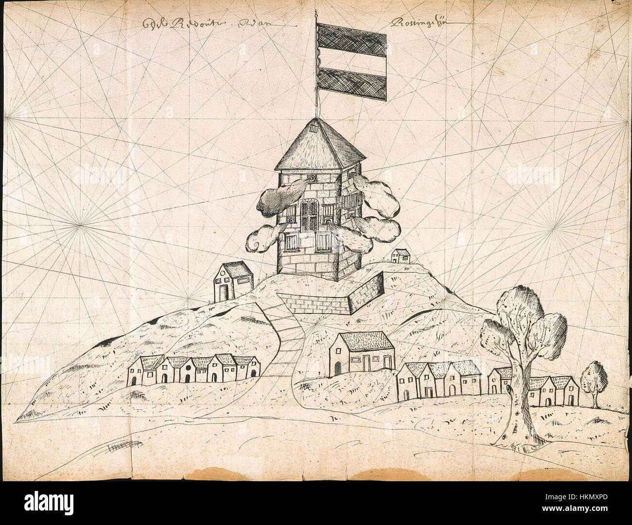 This 18th-century military artwork depicts a view of the redoubt at ...