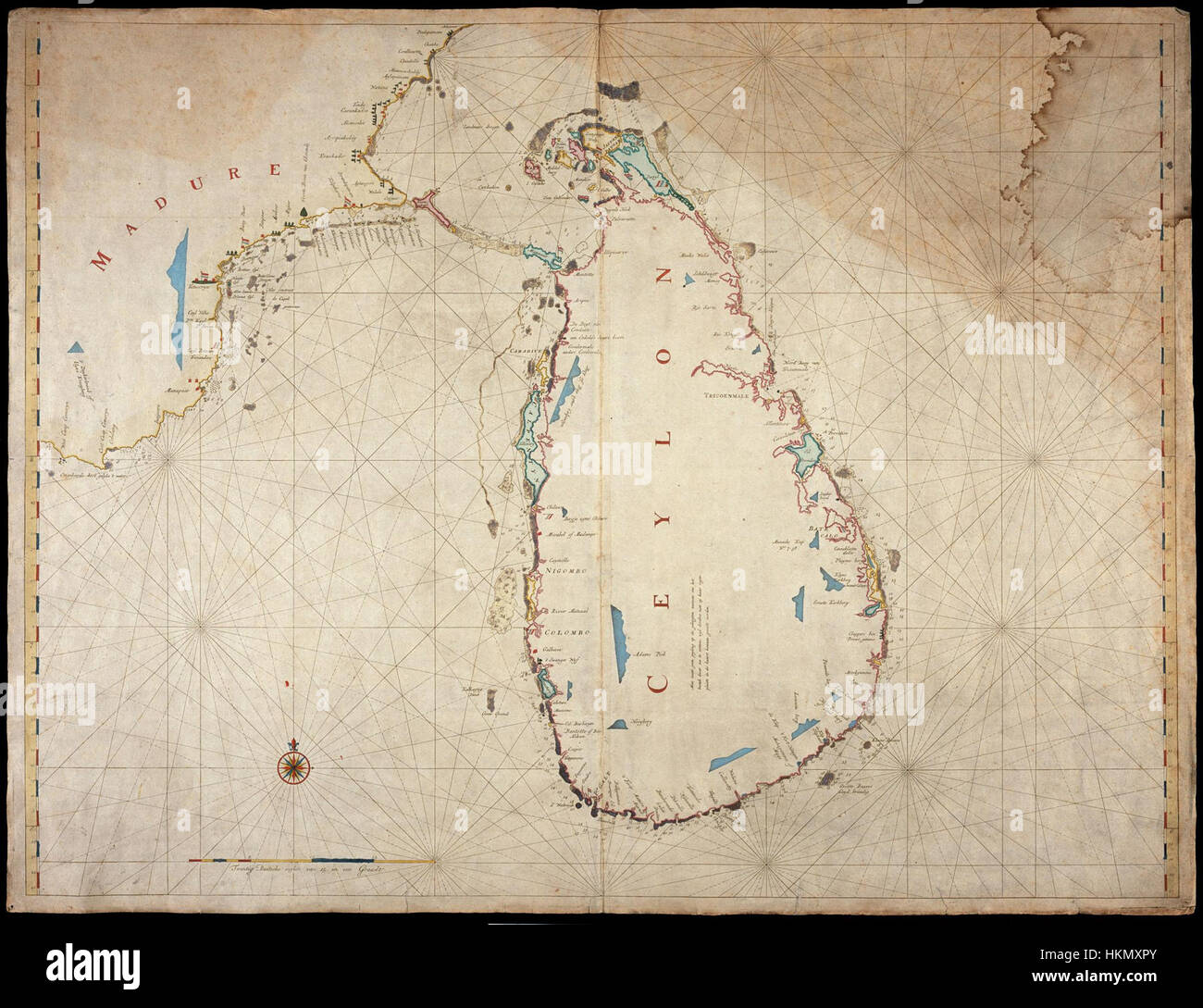 This historical map, labeled AMH-4828-NA, depicts Ceylon (modern Sri ...