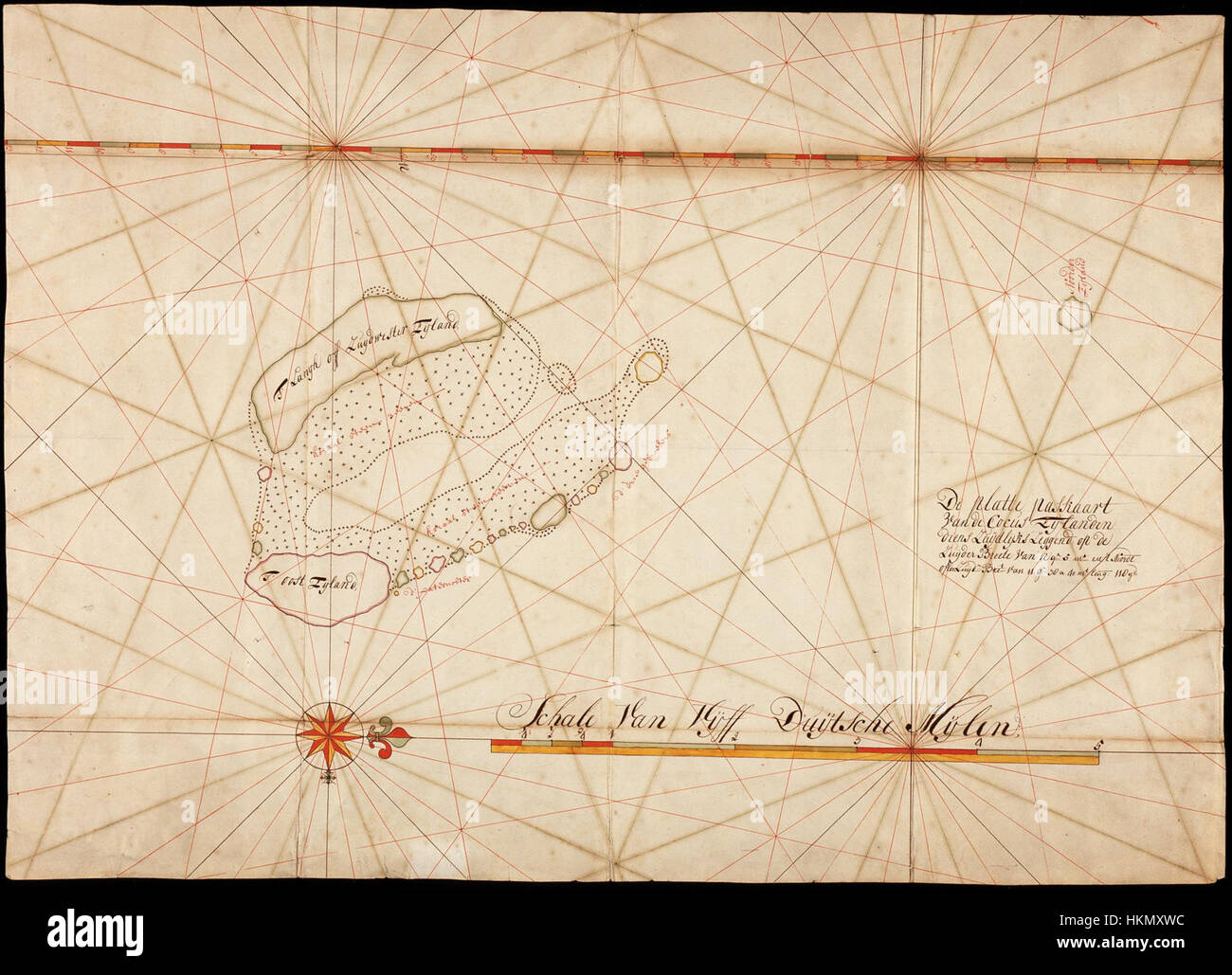 A detailed compass chart depicting the Kokos Islands, showcasing ...