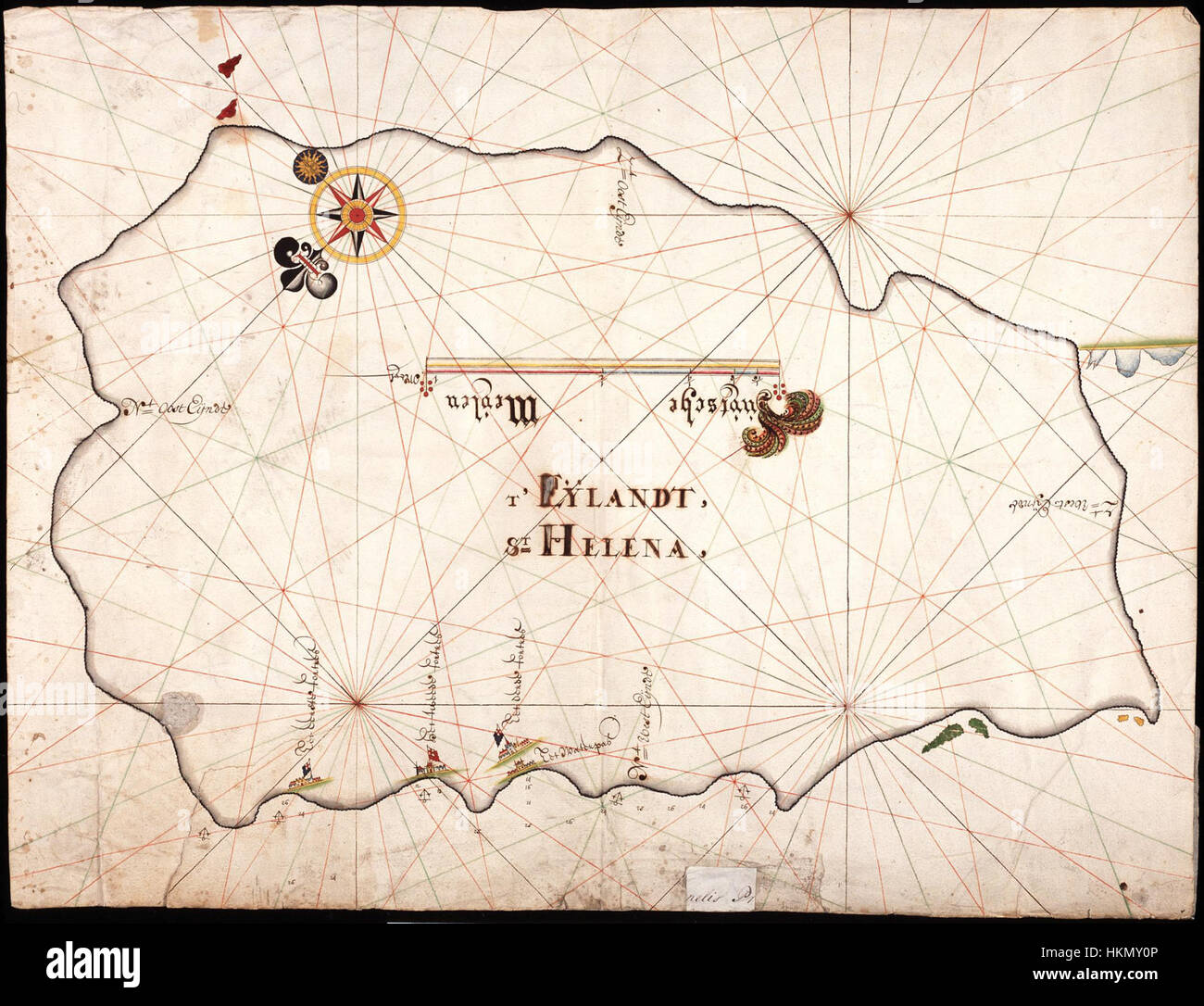 A historical map of St. Helena, depicted in the AMH-5208-NA collection ...
