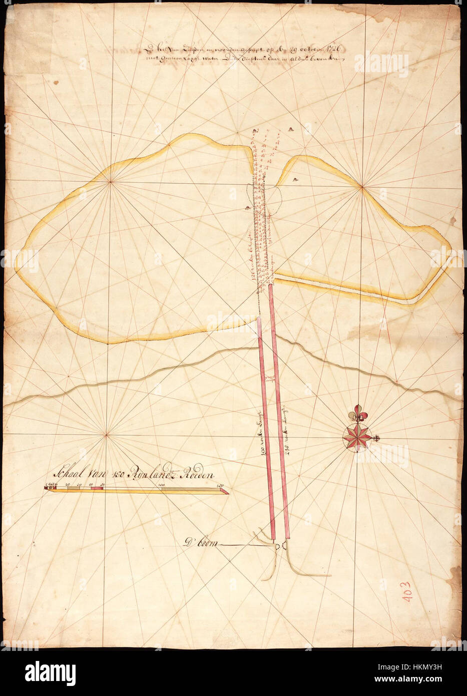 This 18th-century chart shows the soundings in the river at Batavia ...