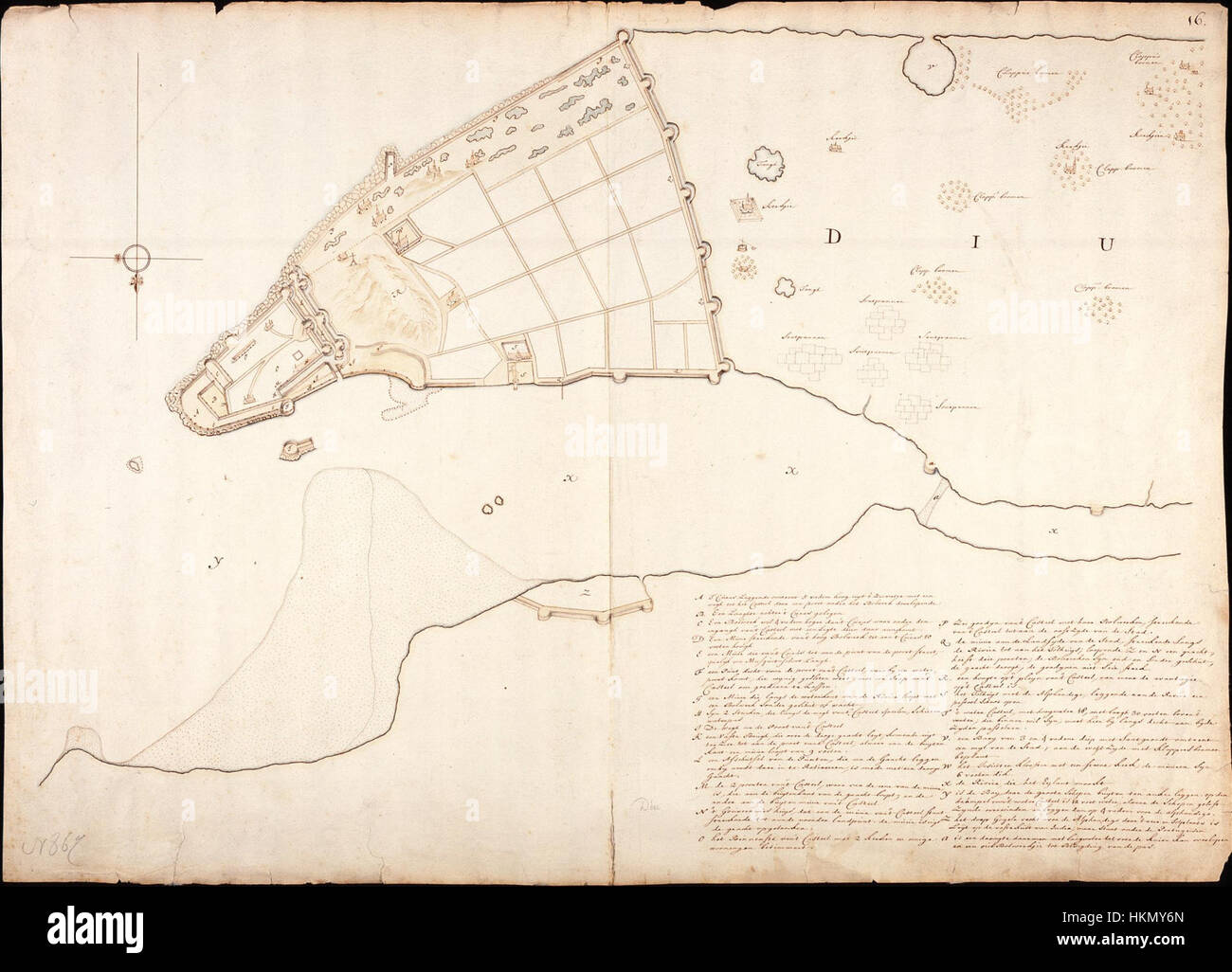 This map depicts the layout of Diu, an island off the coast of India ...