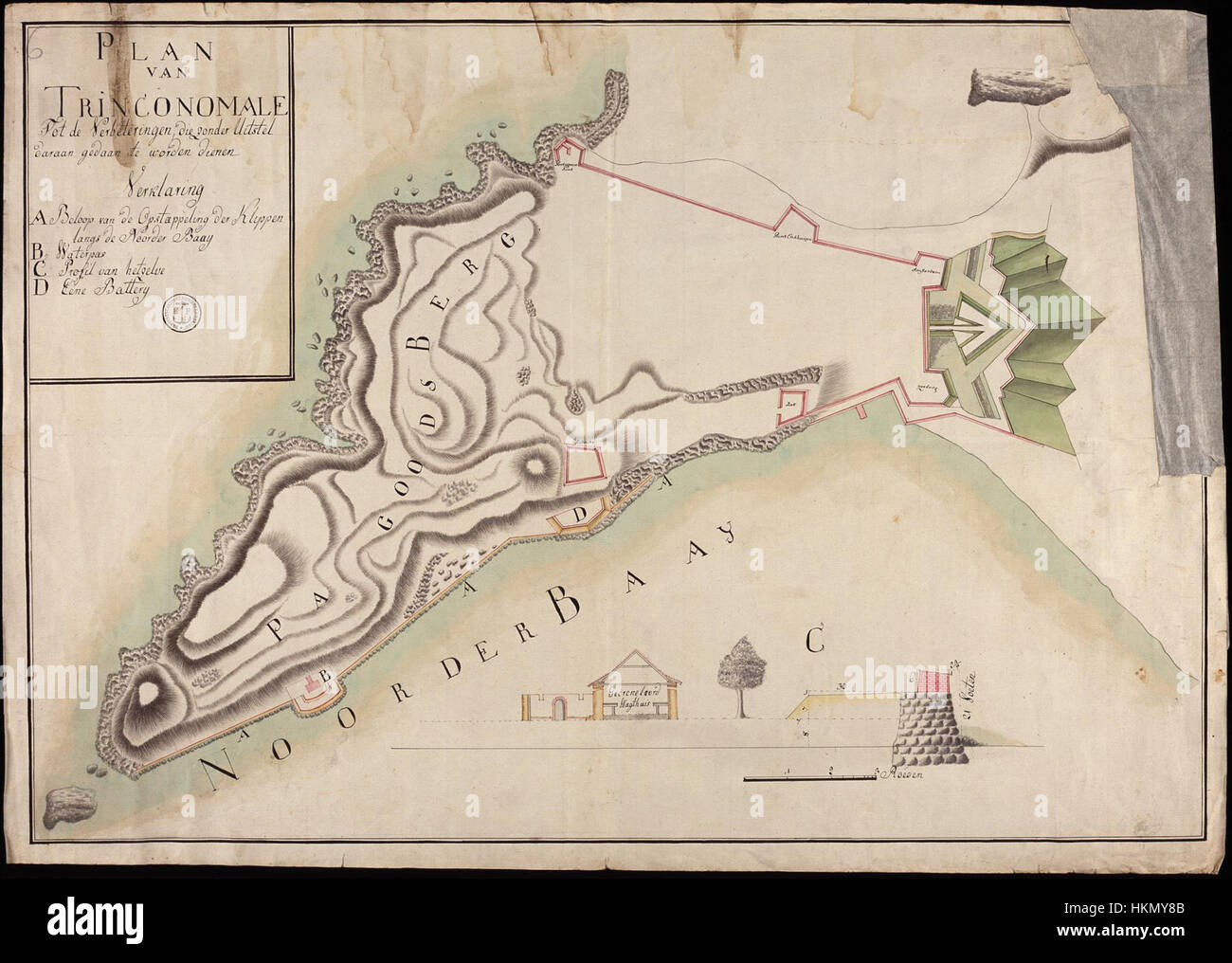 This historical map depicts the area around Trincomalee, a strategic ...