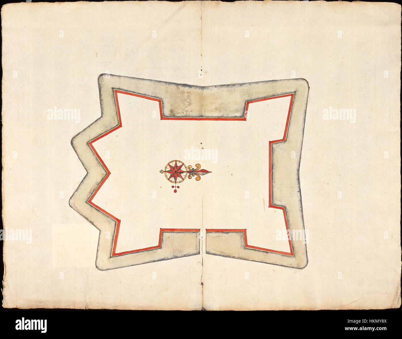 This map illustrates a fort in Karikal, designed by the French during ...