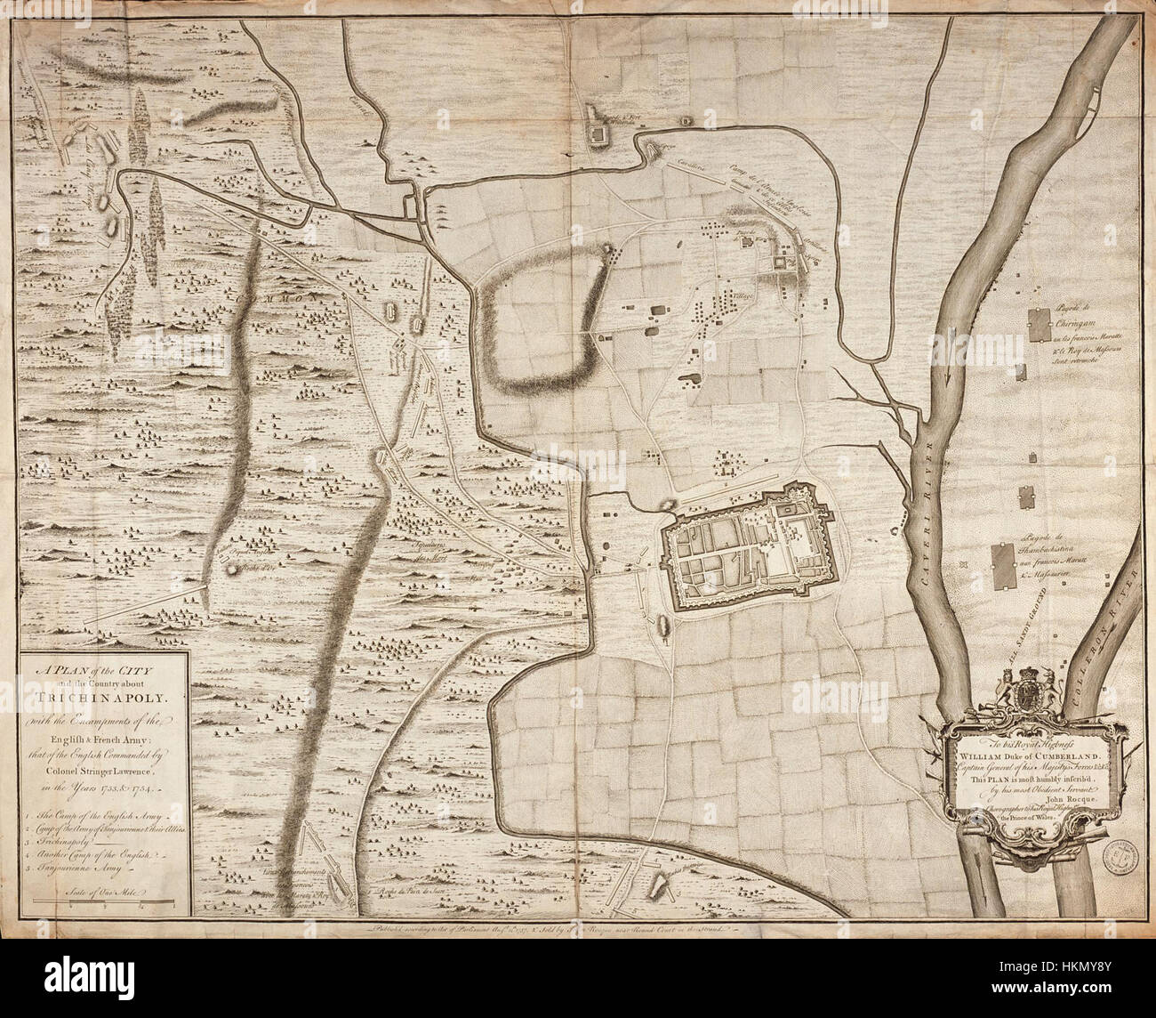 This historical map of Trichinapoly and its surroundings offers ...