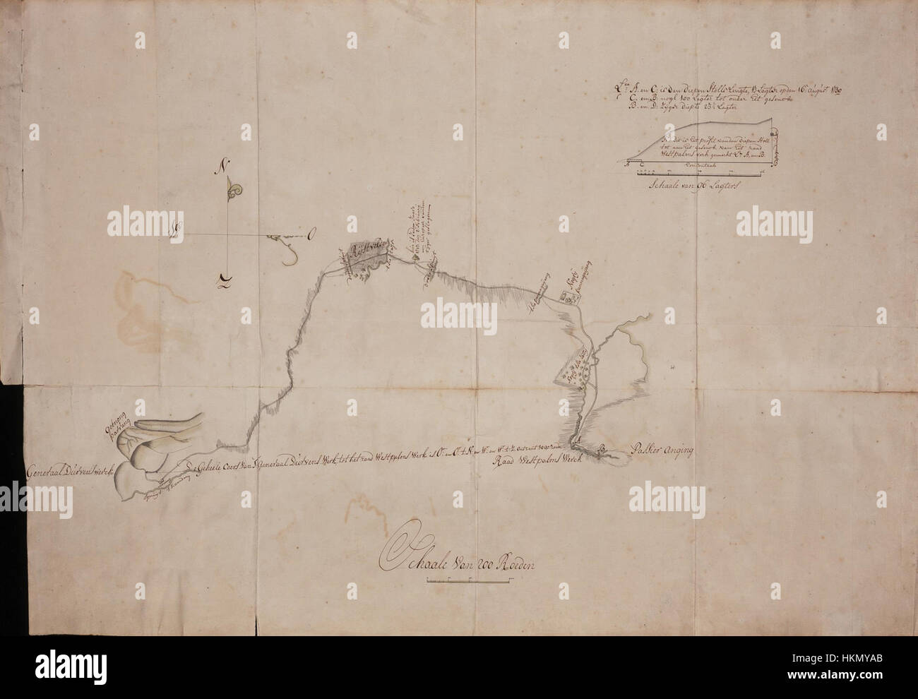 A historical map illustrating the route between the mines of Tsie ...