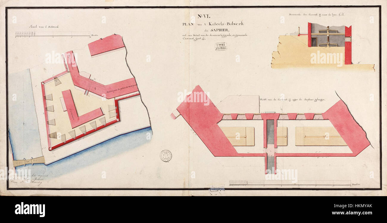 AMH-5434-NA Map of the 'de Saphier' bastion, part of Batavia castle ...