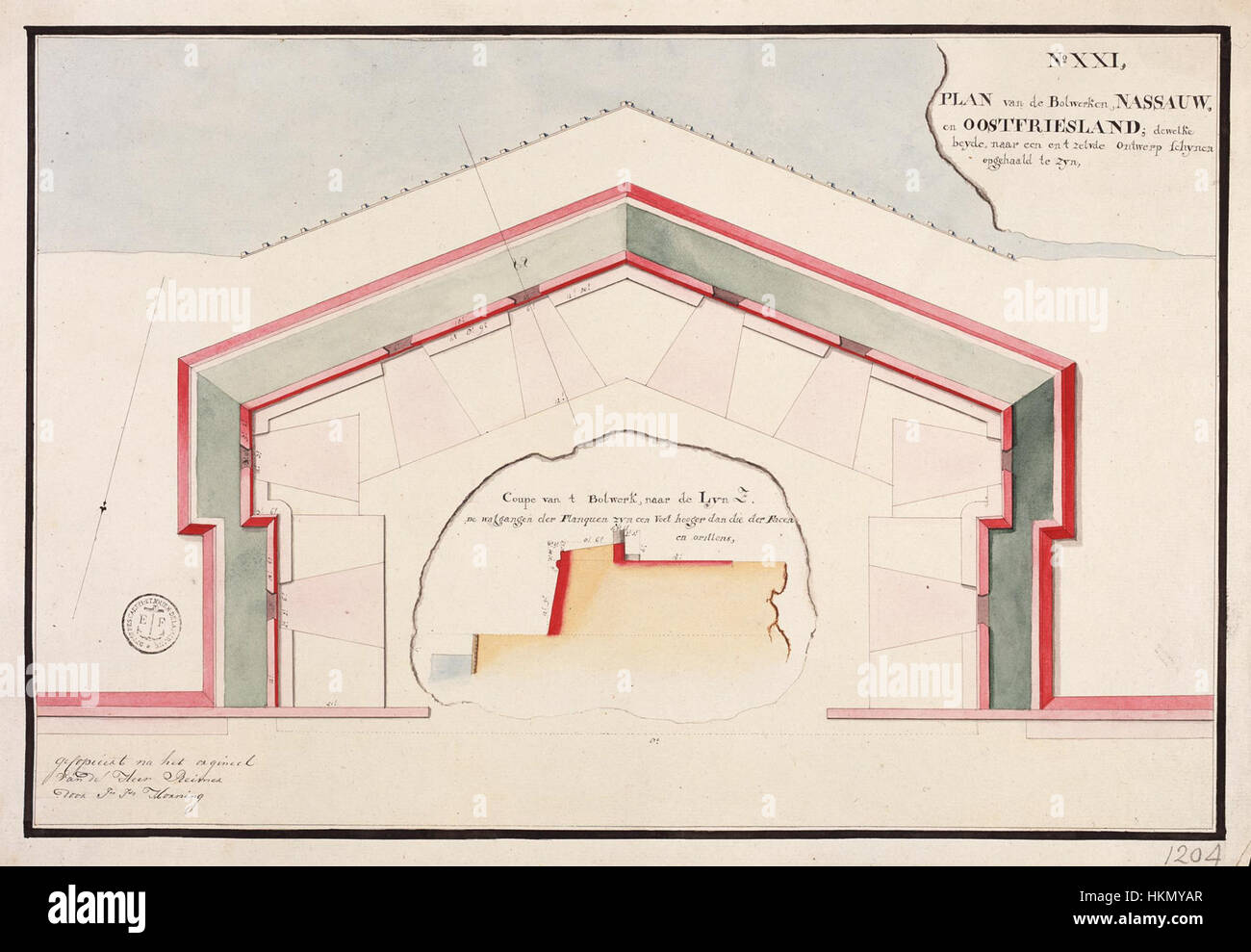 This historical plan shows the Nassau and Oostfriesland bastions at ...