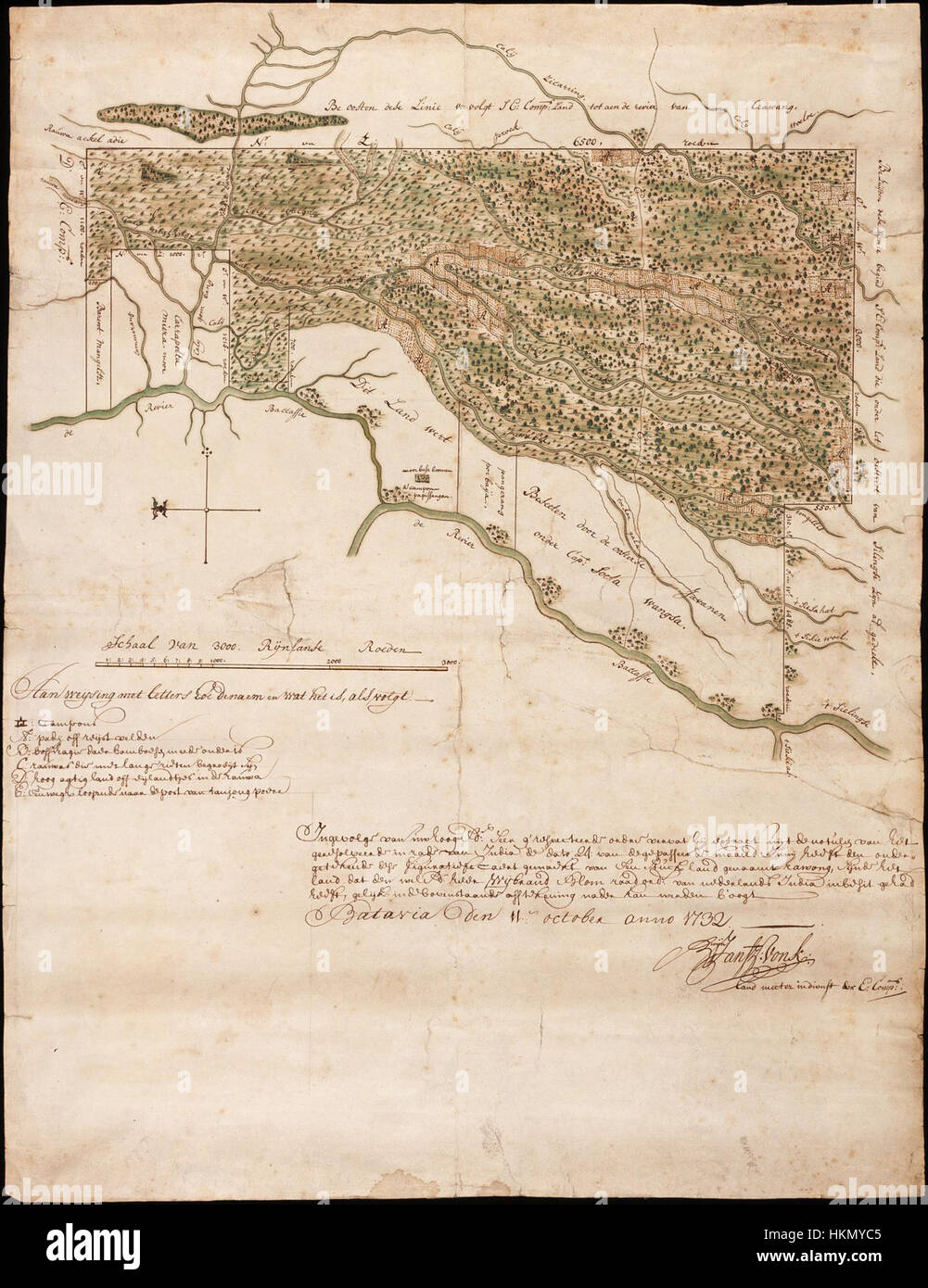 A sketch depicting several farmlands on Batavia, showcasing the ...