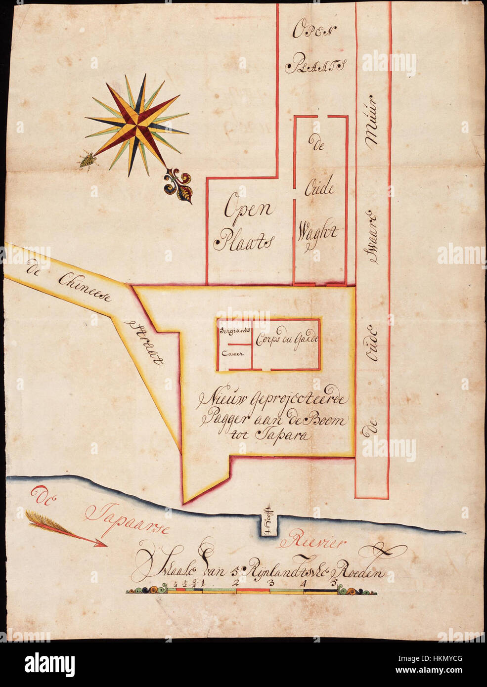 This historical map depicts the layout of a fort at Japara, showcasing ...