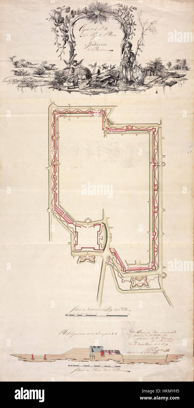 This historical map, labeled AMH-5579-NA, depicts Batavia, the capital ...