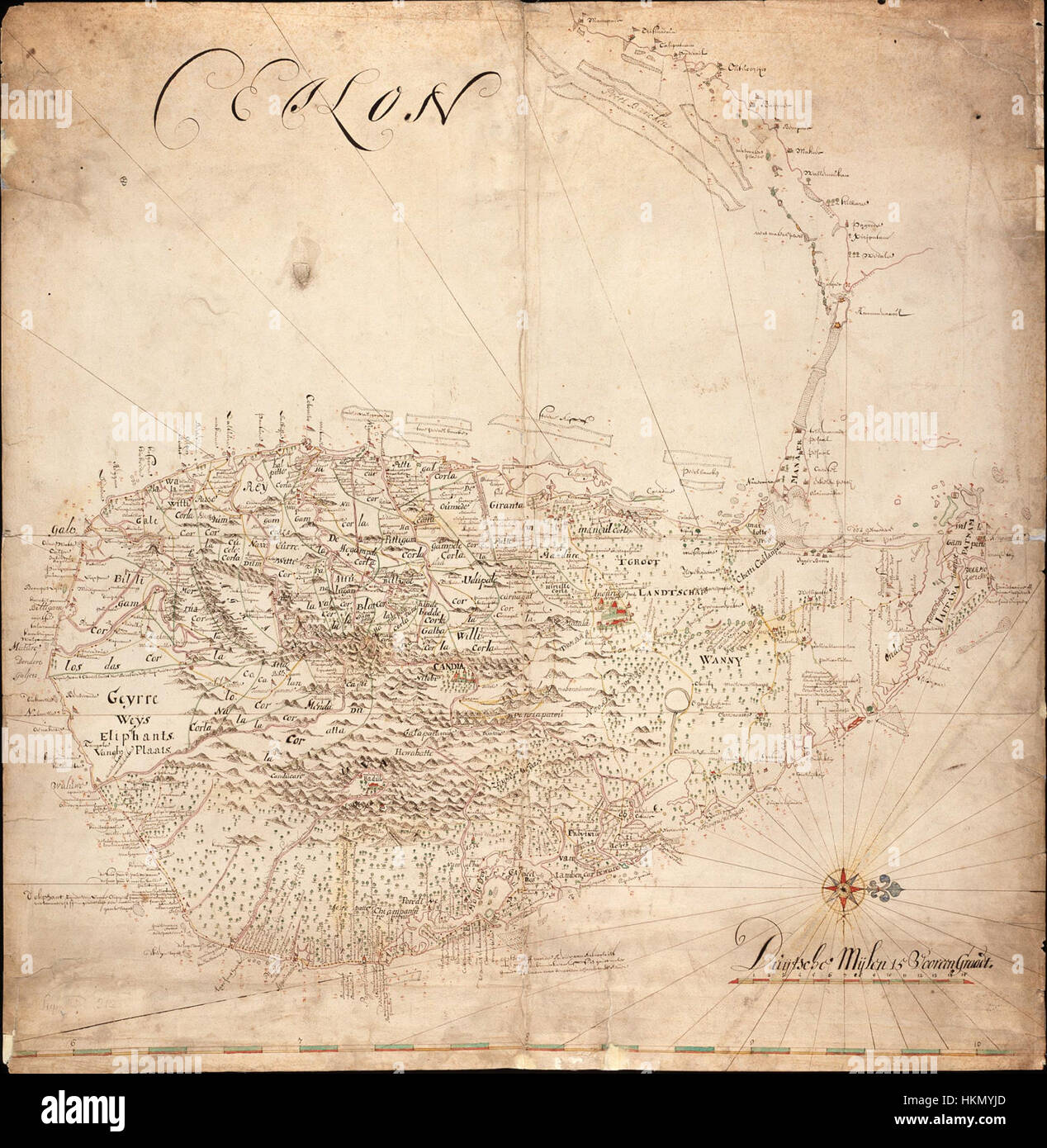 This map of Ceylon, now Sri Lanka, includes the historic Adams Bridge ...