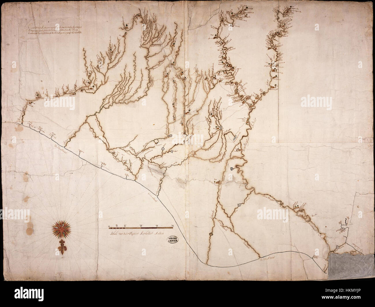 This artwork depicts a historical map of the Karawang River, offering a ...
