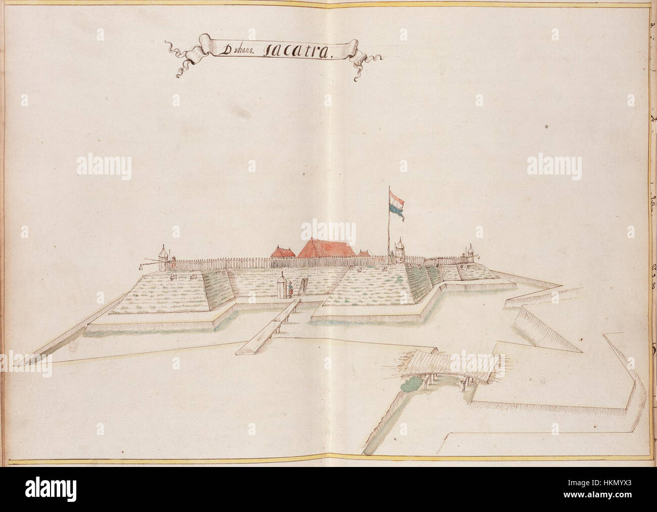 A historical view of the Jacatra Redoubt near Batavia (now Jakarta ...