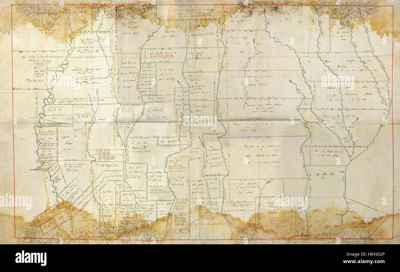 A historical map depicting the land parcels around Batavia, providing a ...