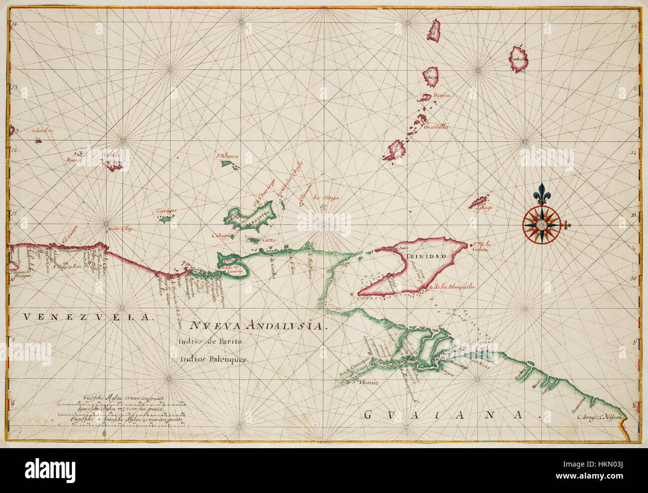 This historical map shows the detailed coastline of Venezuela ...