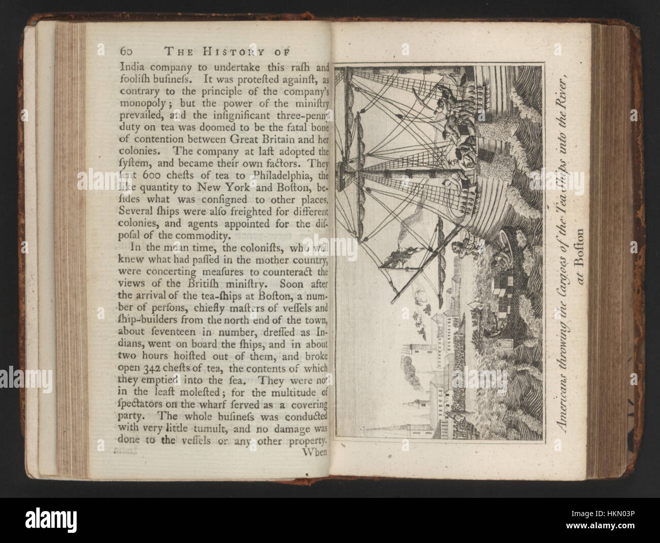 This historical painting captures the 1773 Boston Tea Party, a pivotal ...