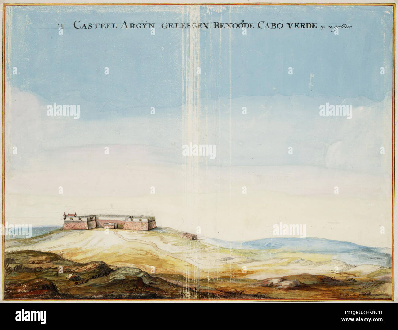 This historical painting offers a detailed view of the Arguin Castle ...