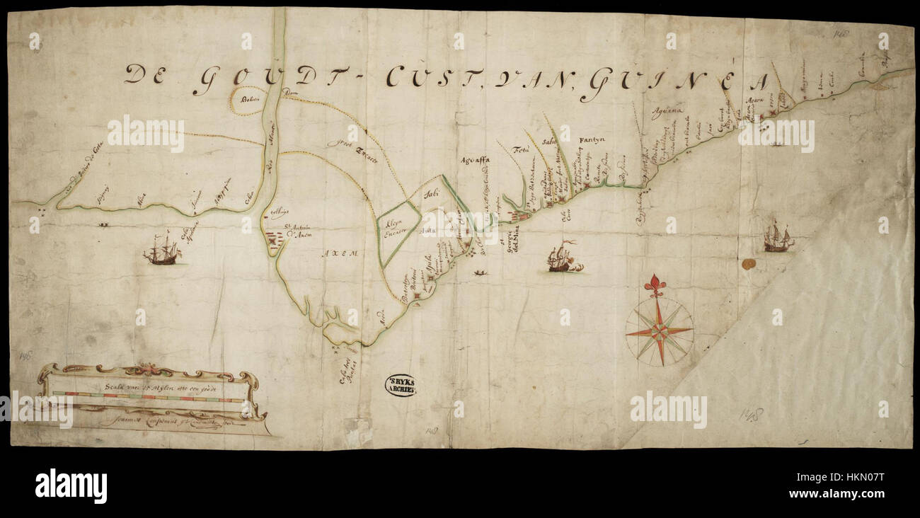 This historical map depicts the Gold Coast region between Rio de Sueiro ...