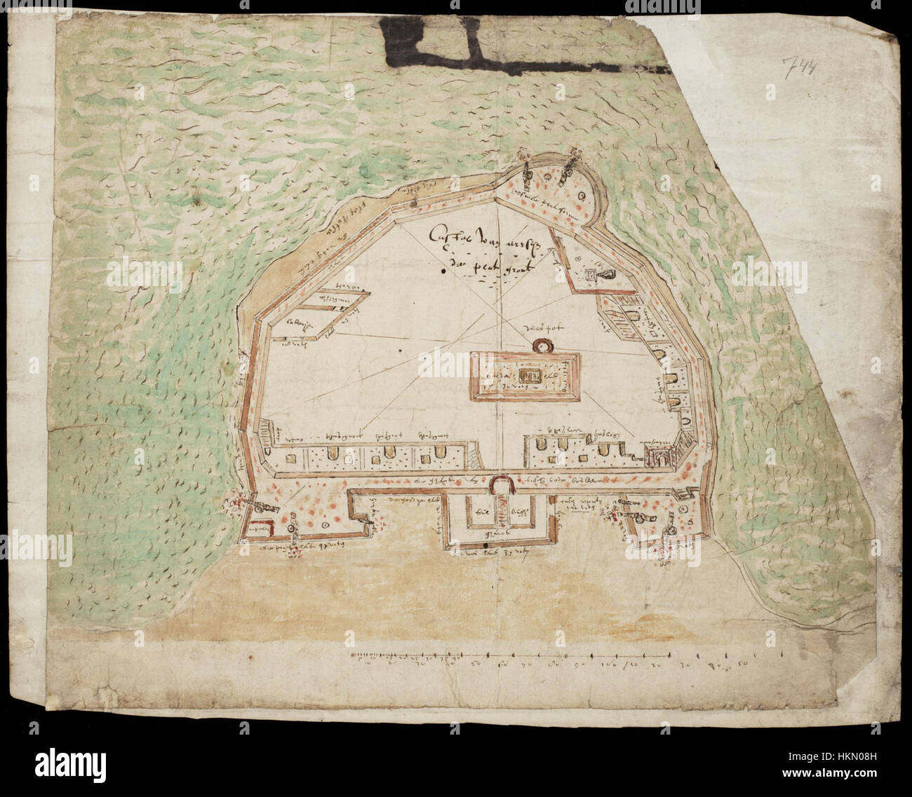 The AMH-7677-NA is a floorplan of the fort at Axim, showing the ...