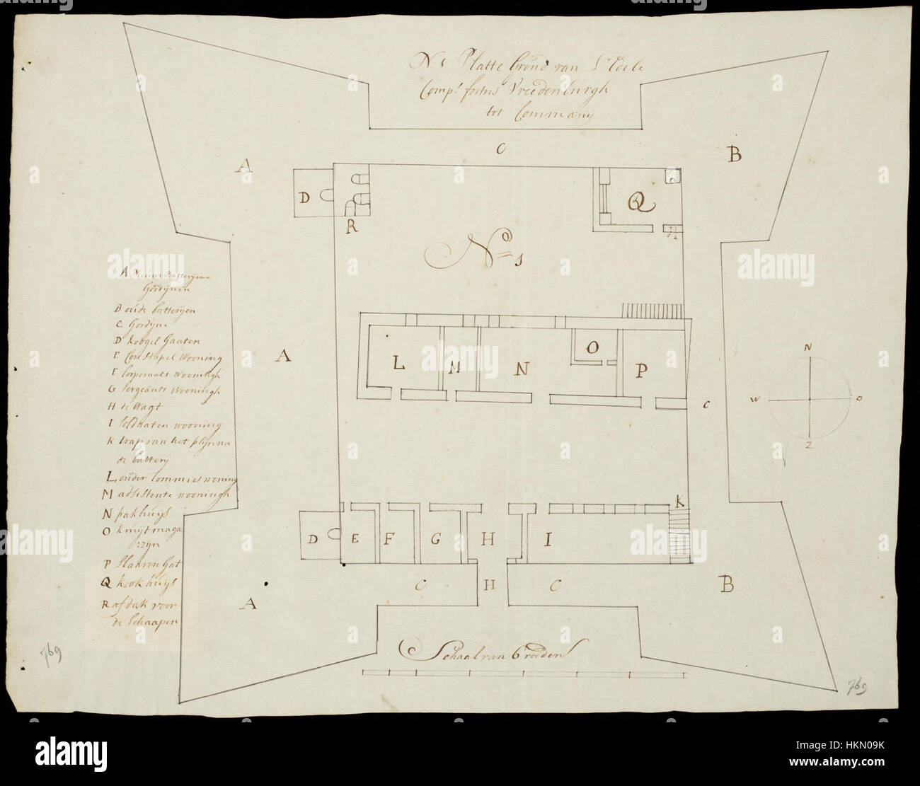A floor plan of the Vredenburg fort at Komenda, illustrating the ...