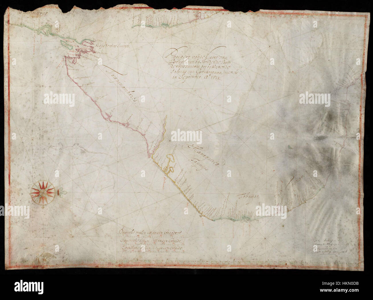 This historical compass chart depicts the Brazilian coast near ...