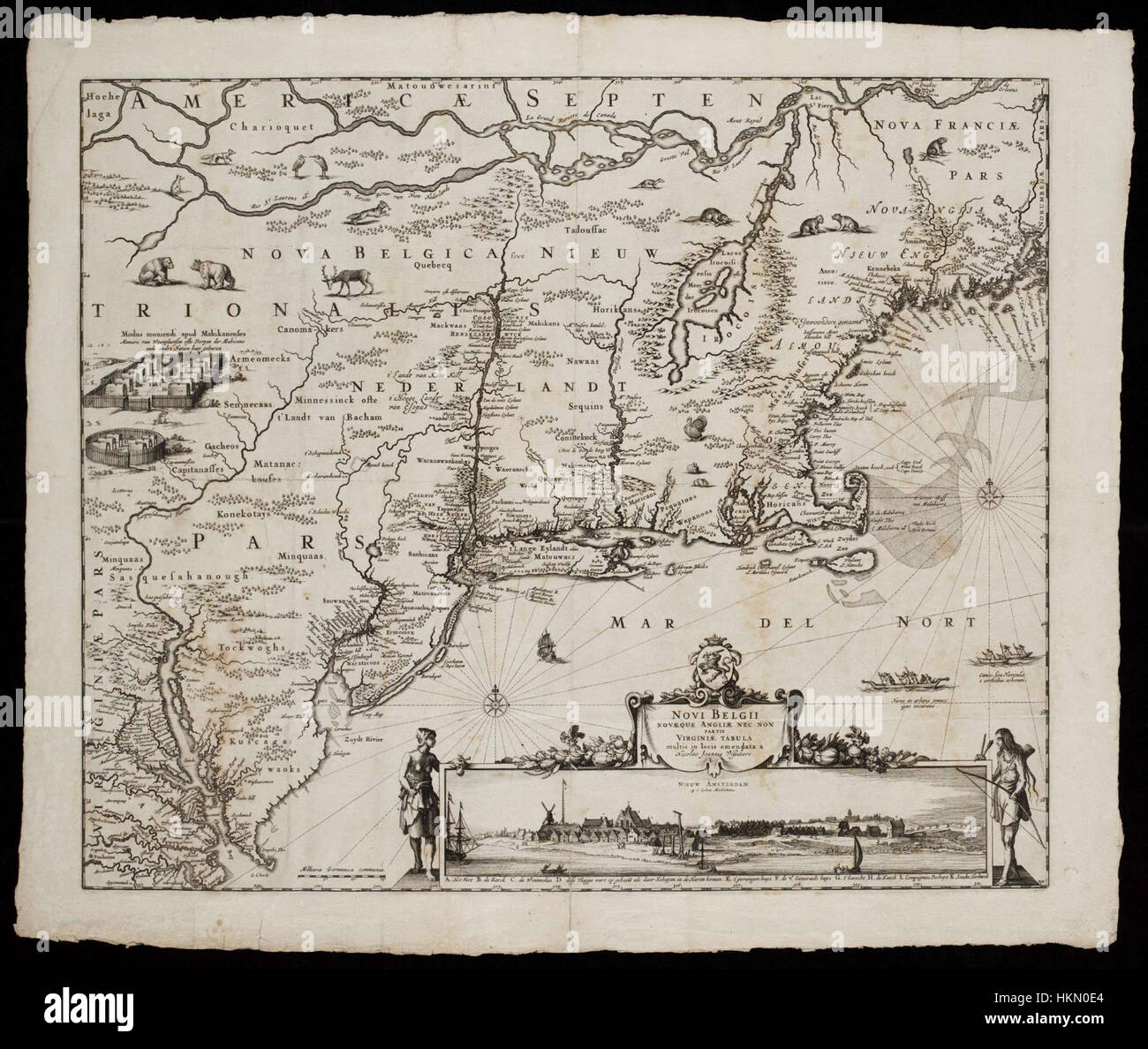 This historical map of Nieuw Nederland includes a detailed depiction of ...