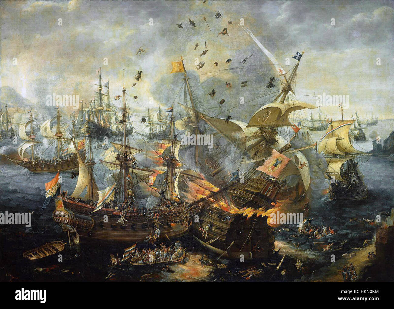 This painting represents the Battle of Gibraltar, fought in 1607. It ...