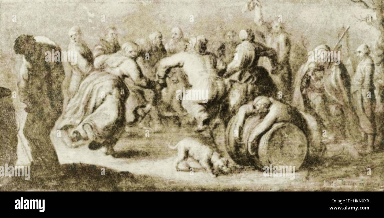 The painting 'Merrymaking Peasants' by Venne depicts a lively scene of ...