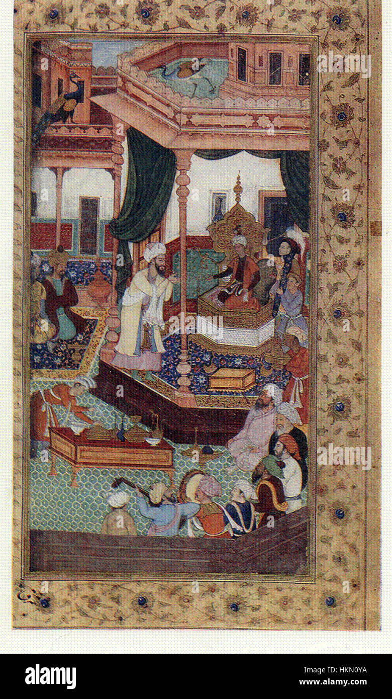 The painting 'Babur Enthroned' from 1494 depicts the Mughal Emperor ...