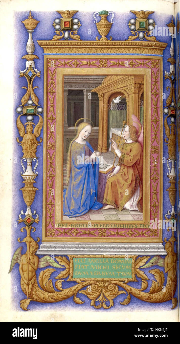 An artwork depicting the Annunciation, an iconic religious scene ...