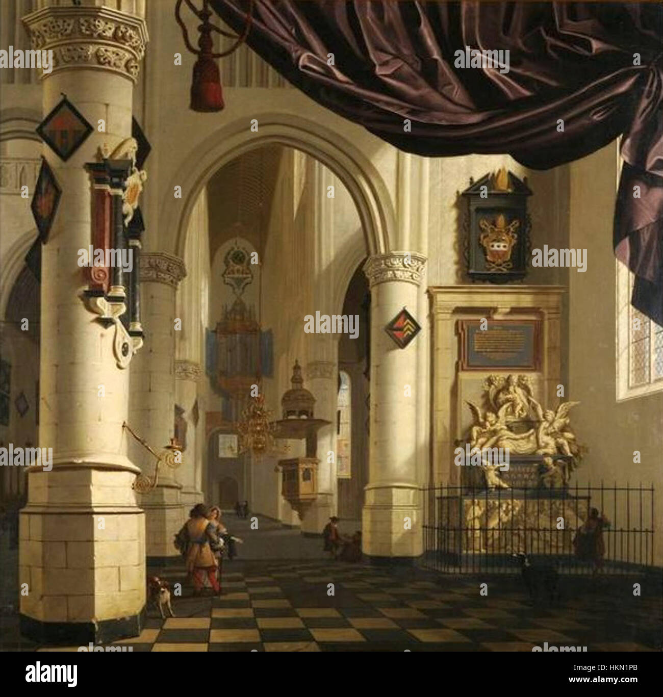 This painting depicts the Old Church (Oude Kerk) in Delft, Netherlands ...