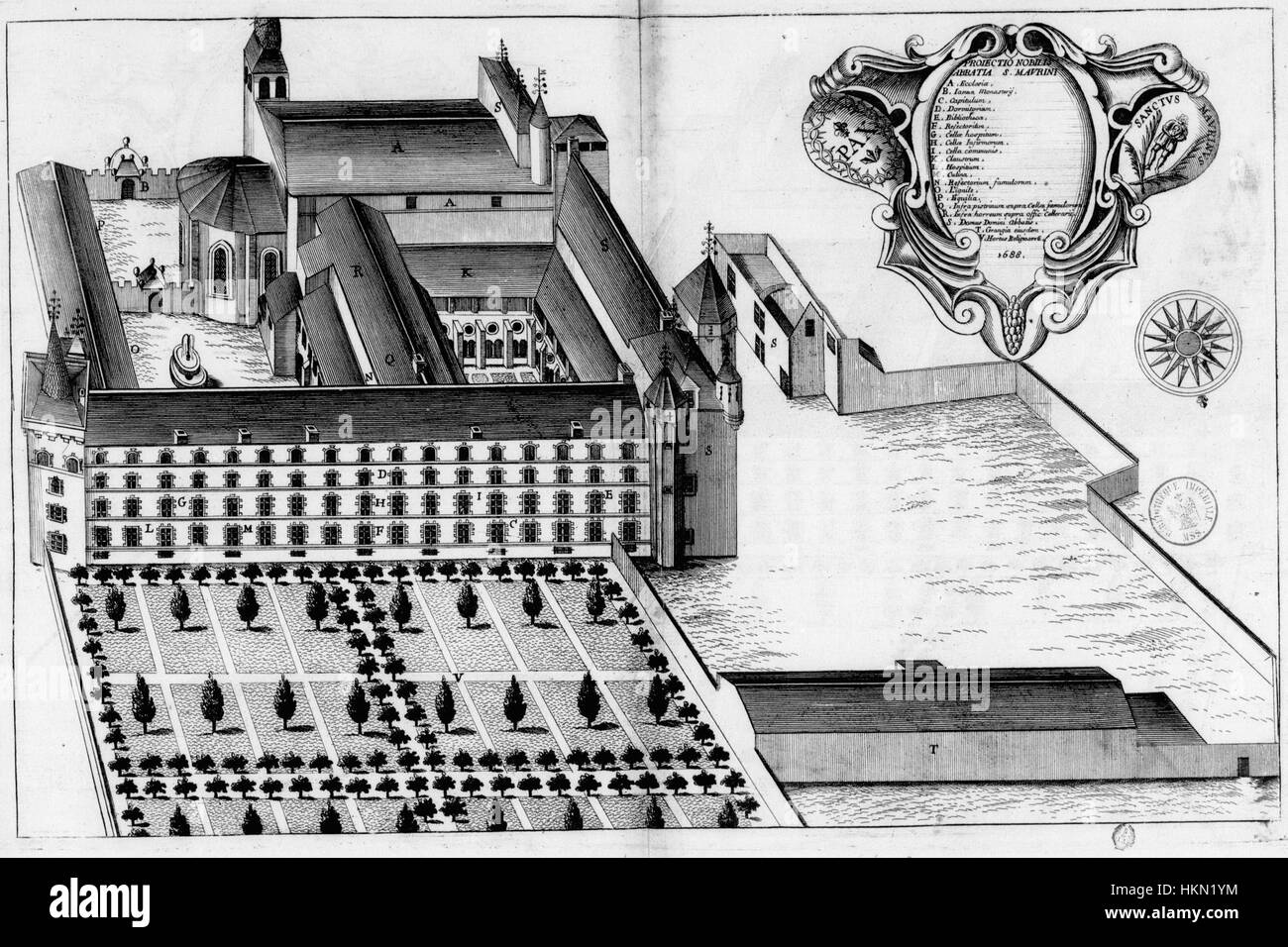 The 'Abbaye de Saint-Maurin' is depicted in the 'Monasticon Gallicanum ...