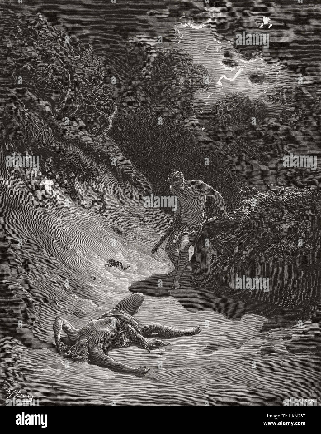 The painting 'Cain Slays Abel' captures the biblical moment of the ...