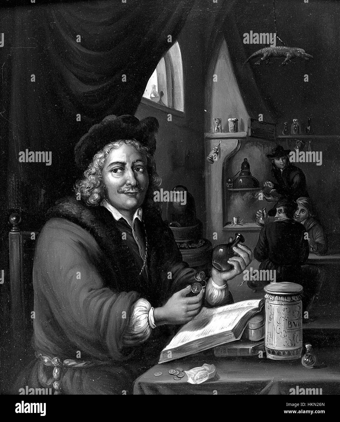 The oil painting ‘An Alchemist in His Laboratory’ shows a figure ...