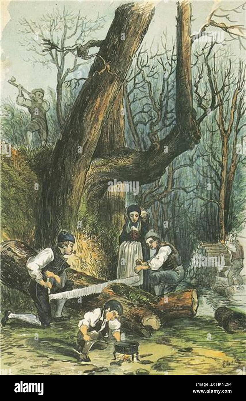 Alojz Eberl’s painting 'Drvarjenje' depicts a moment in the woodcutting ...