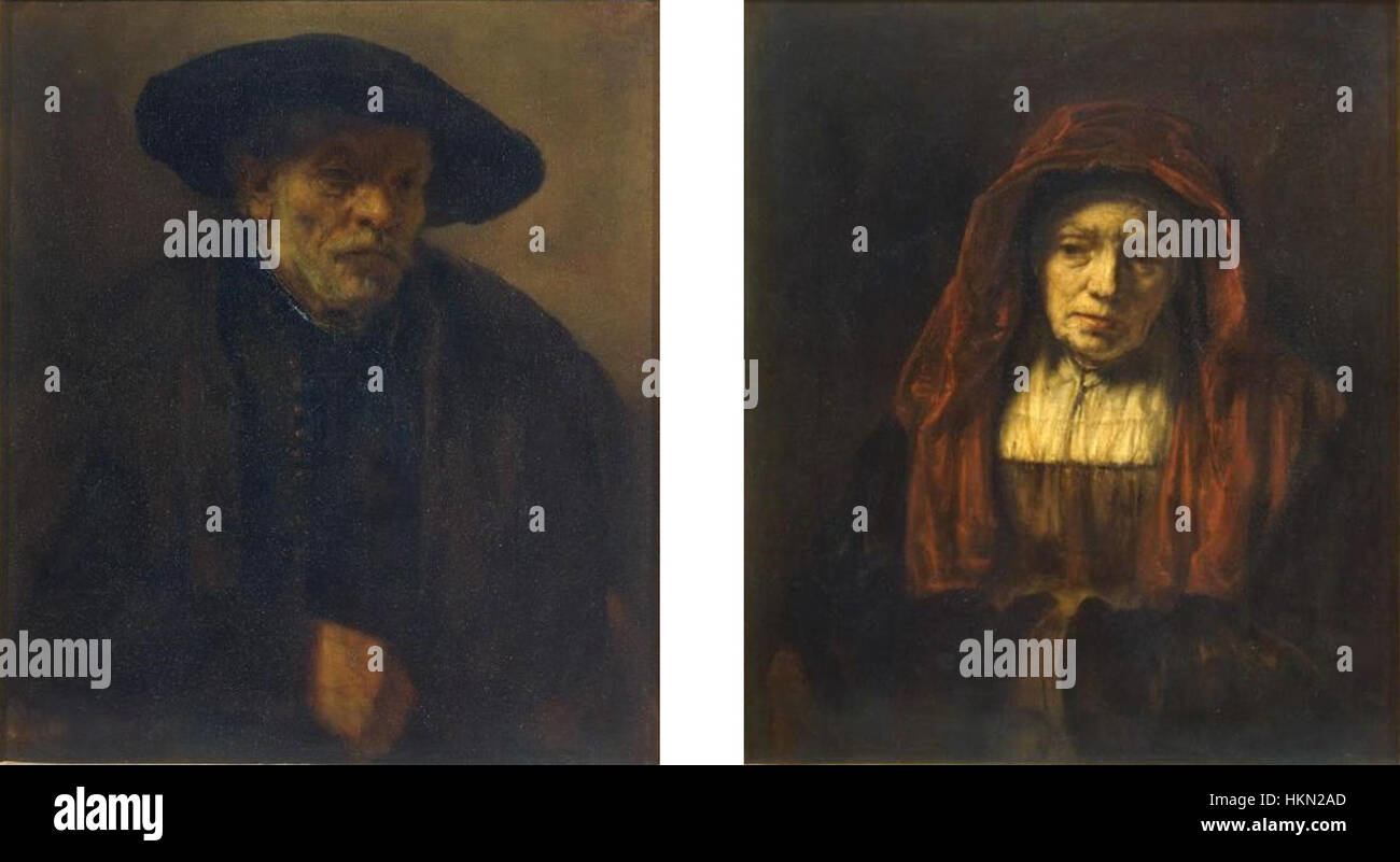 This pair of portraits by Rembrandt features an old man and an old ...