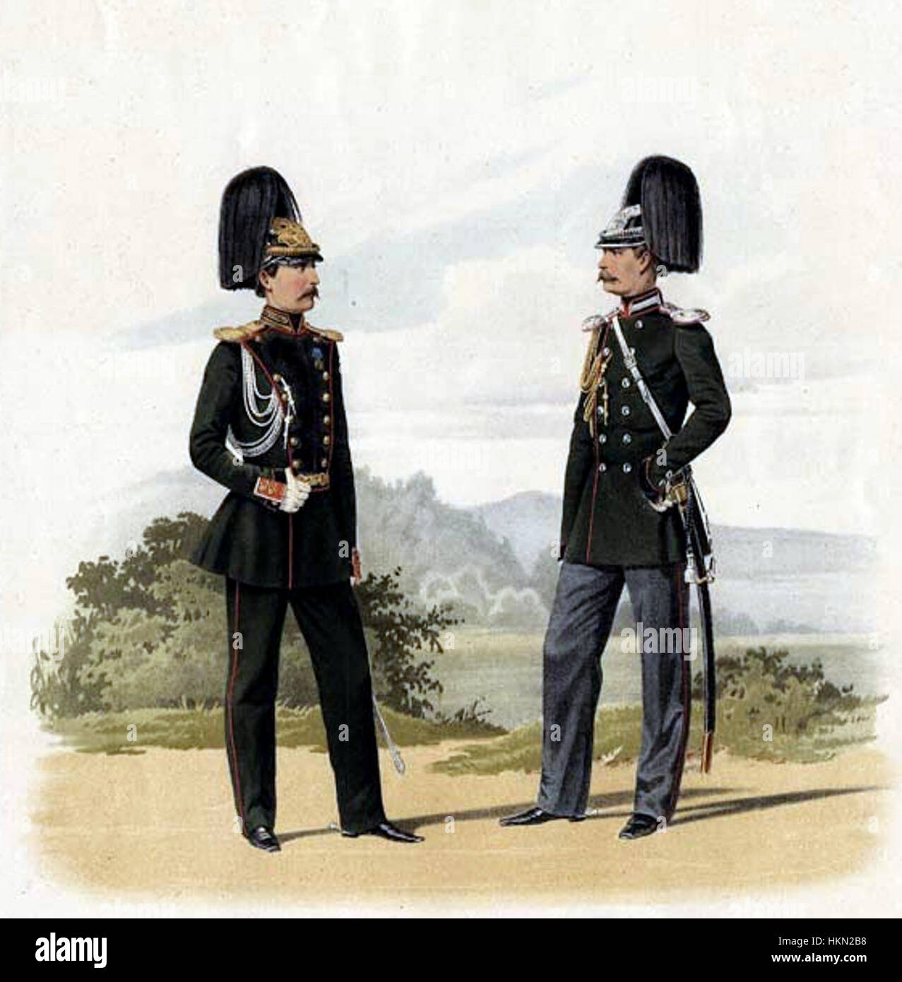 This artwork illustrates the evolution of military uniforms and ...