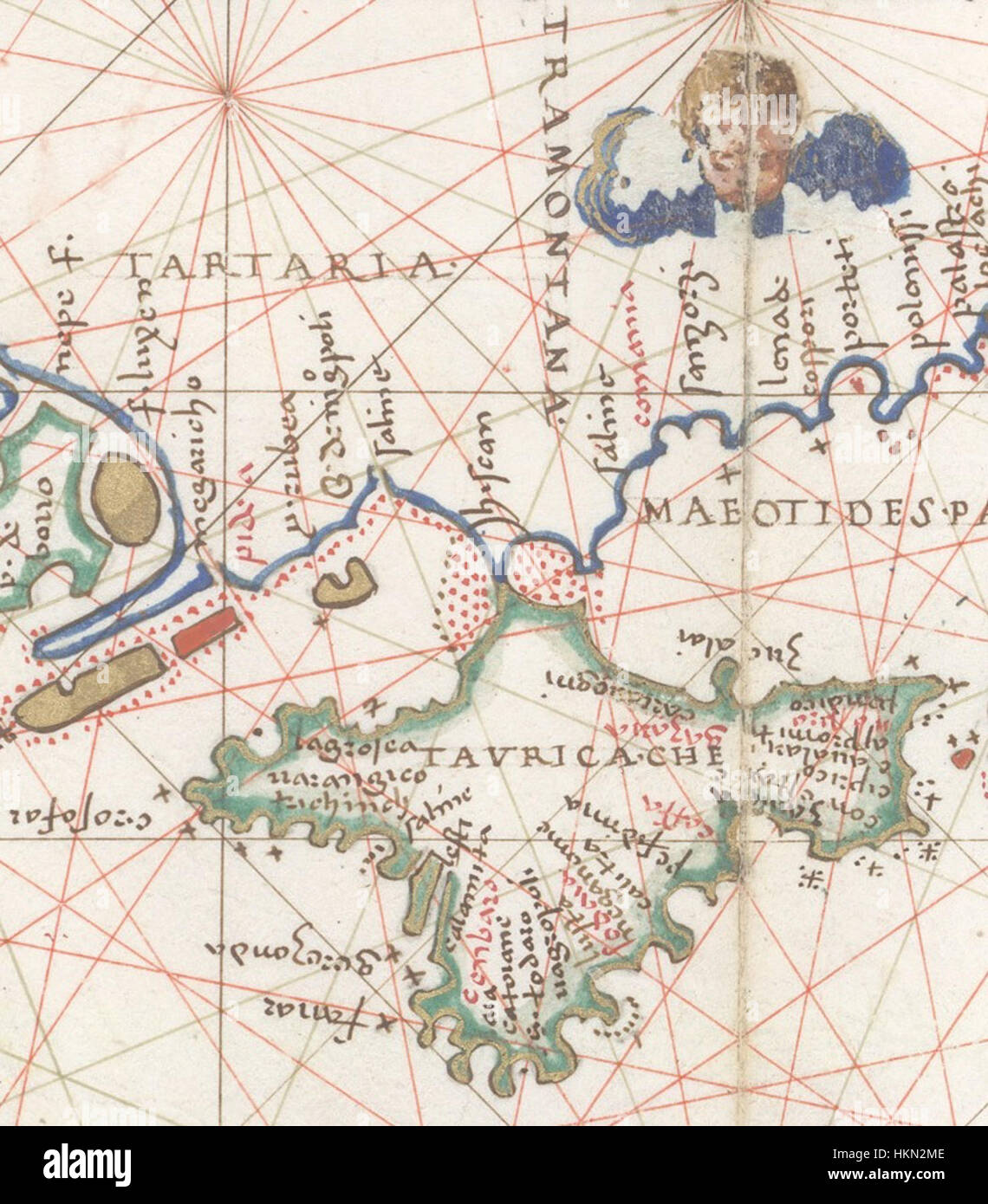 This 1544 portolan map by Battista Agnese illustrates the Black Sea ...